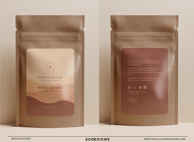 DIY Minimal Pouch Label Templates, Beige Boho Pouch Label, Earthy Pouch ...