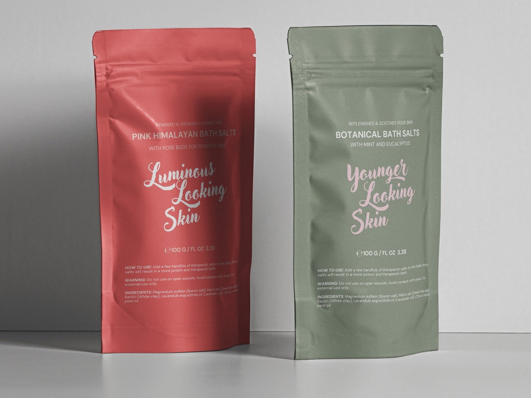 DIY Pink Pouch Label Templates, Modern Bath Salts Label, Editable Bath ...