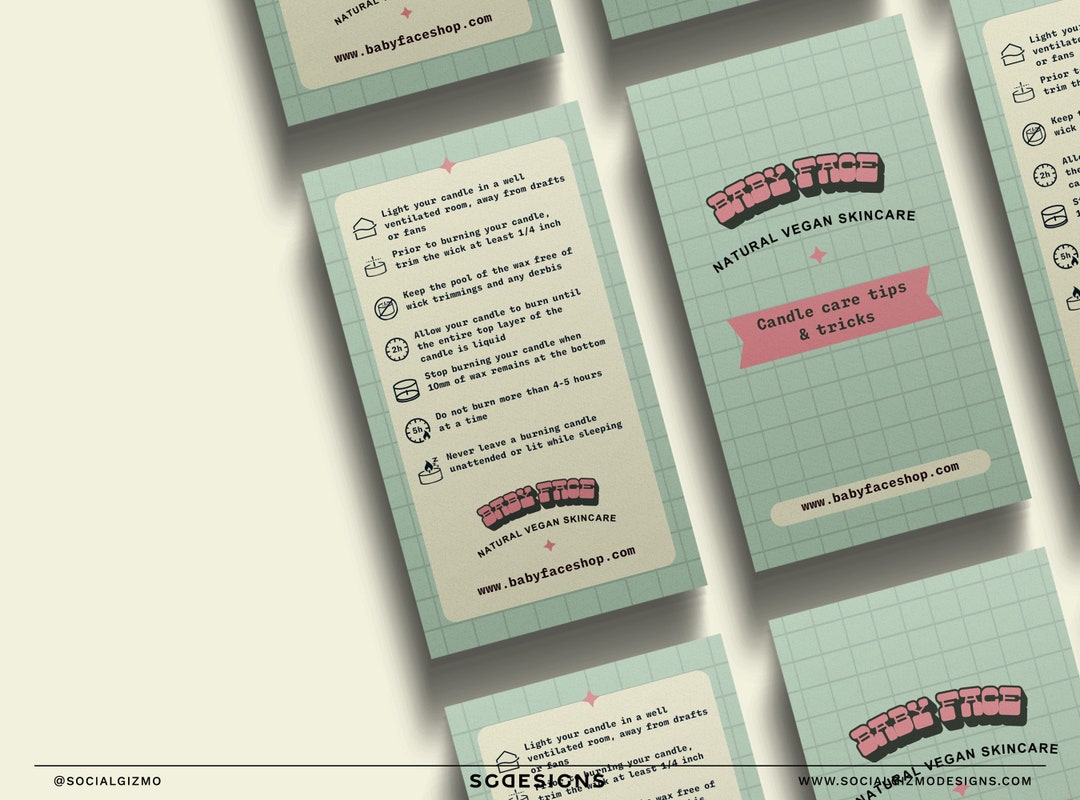 DIY Retro Candle Care Card Template, Pink Retro DIY Candle Care Insert, Editable Retro Candle ...