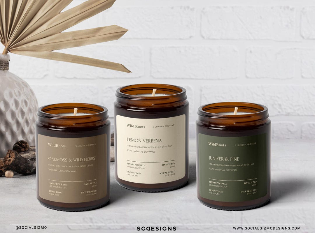Modern Candle Label Templates, Minimal Candle Packaging Design, Clean ...
