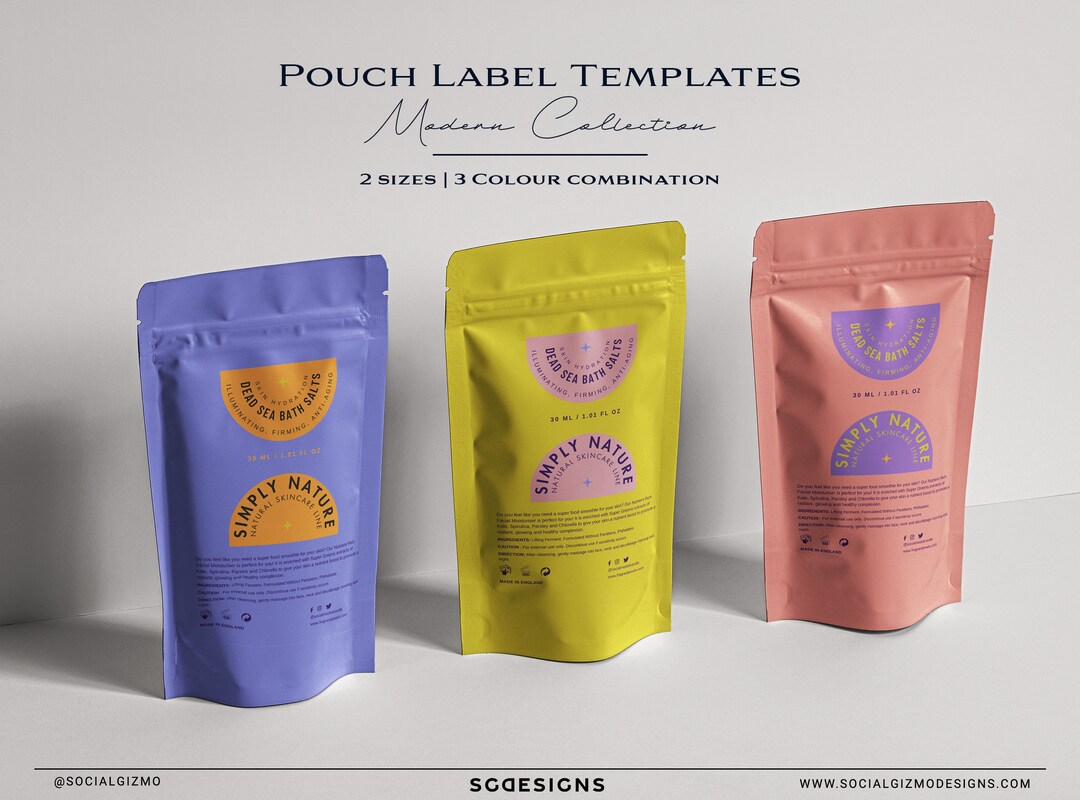 DIY Modern Pouch Label Templates, Bold Editable Pouch Label, Bath Salts ...