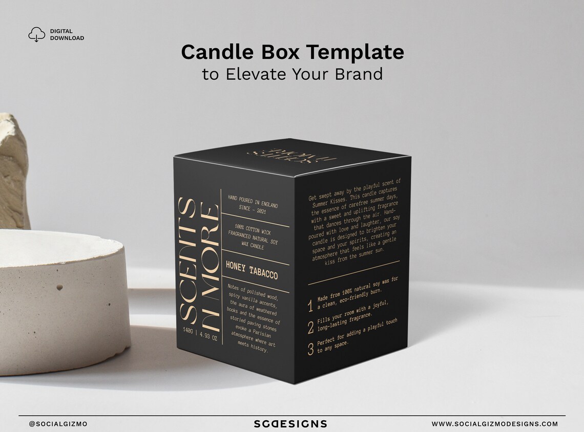 Black Luxe Candle Box Template: Minimalist Candle Packaging Design ...