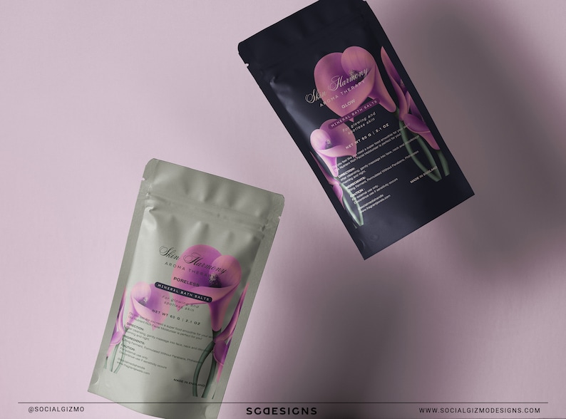 DIY Floral Pouch Label Templates, Elegant Pouch Label, Editable Bath ...