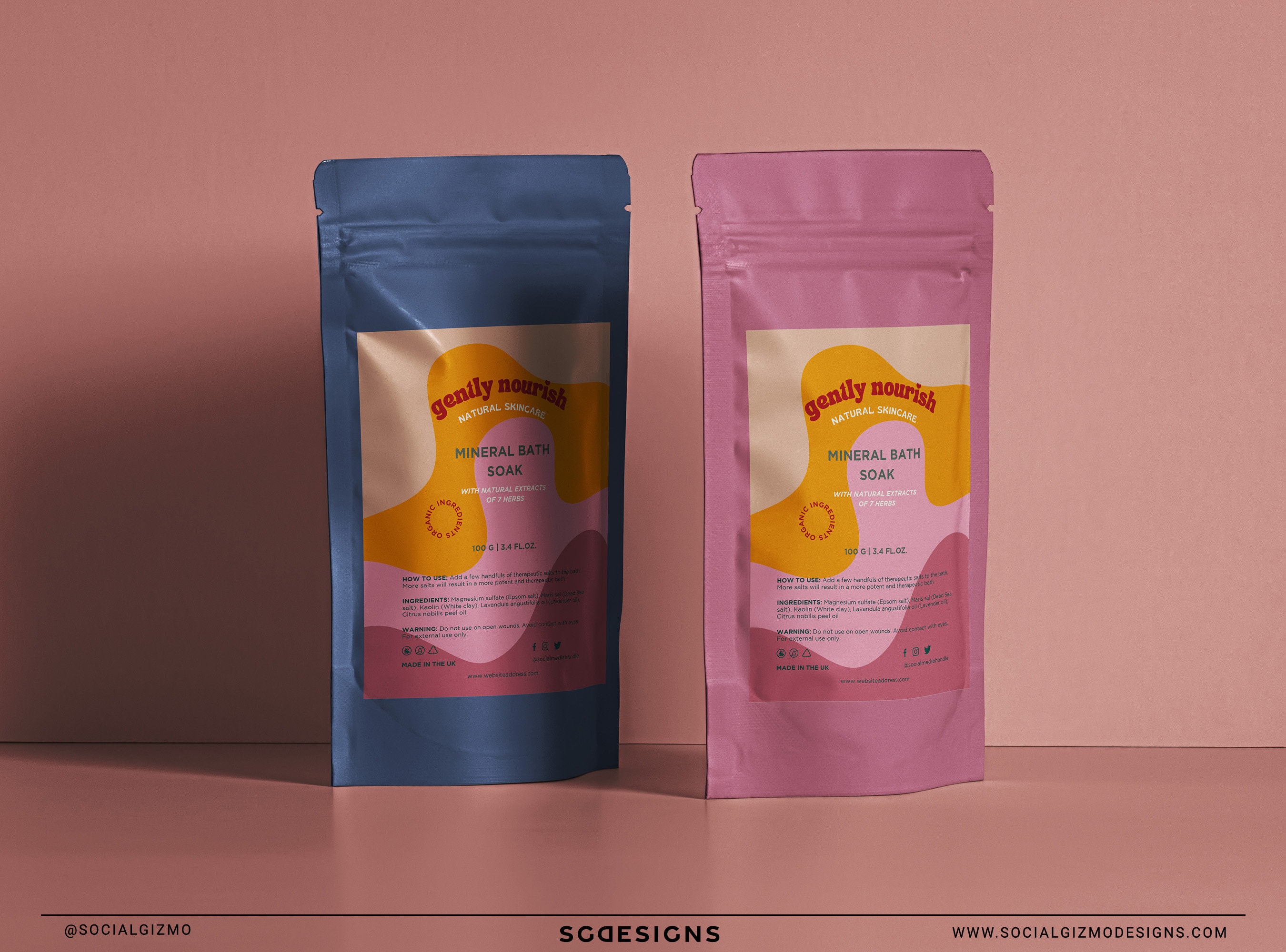 DIY Modern Retro Pouch Label Templates, Editable Bold Bath Soak Label ...