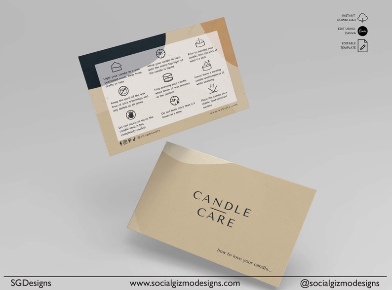 Candle Care Card Template Boho Printable Candle Care Card - Etsy