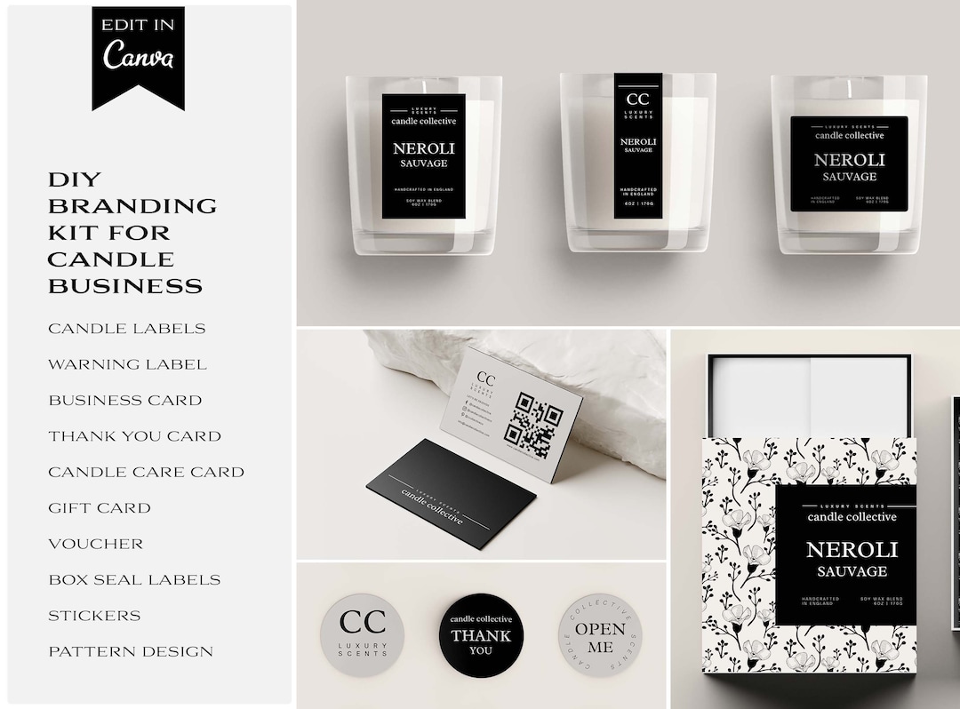Black Luxury Candle Business Brand Kit: DIY Label Bundle, Stationery ...