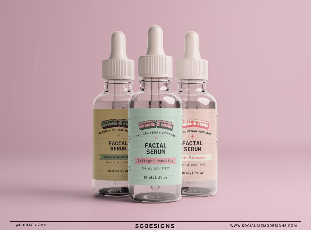 Retro Pink DIY Dropper Label Template, Playful Face Serum Label ...