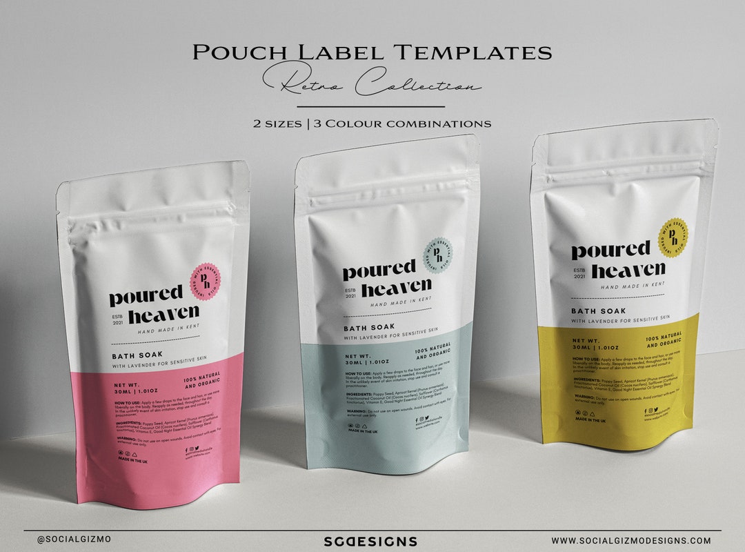 Retro Pouch Label Templates, Editable Pouch Label Template, DIY Retro ...