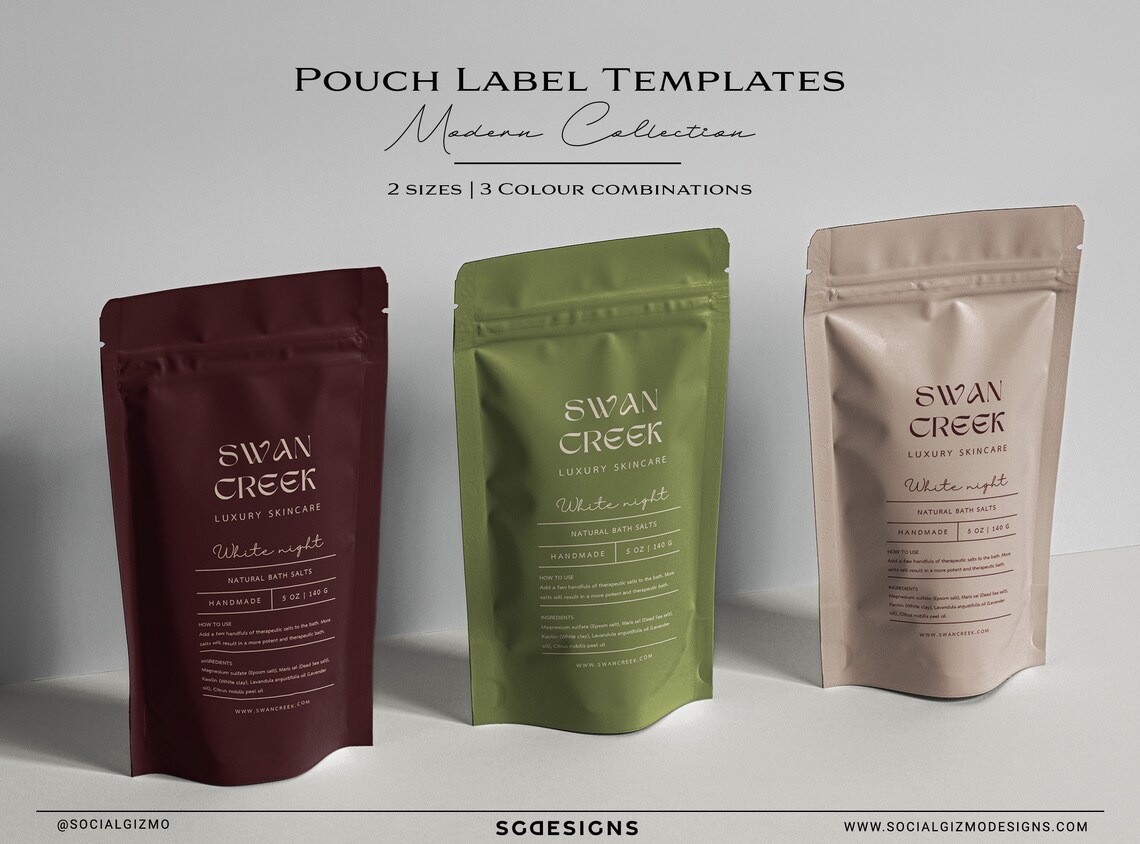 Modern Pouch Label Template DIY Bath Salt Labels for - Etsy