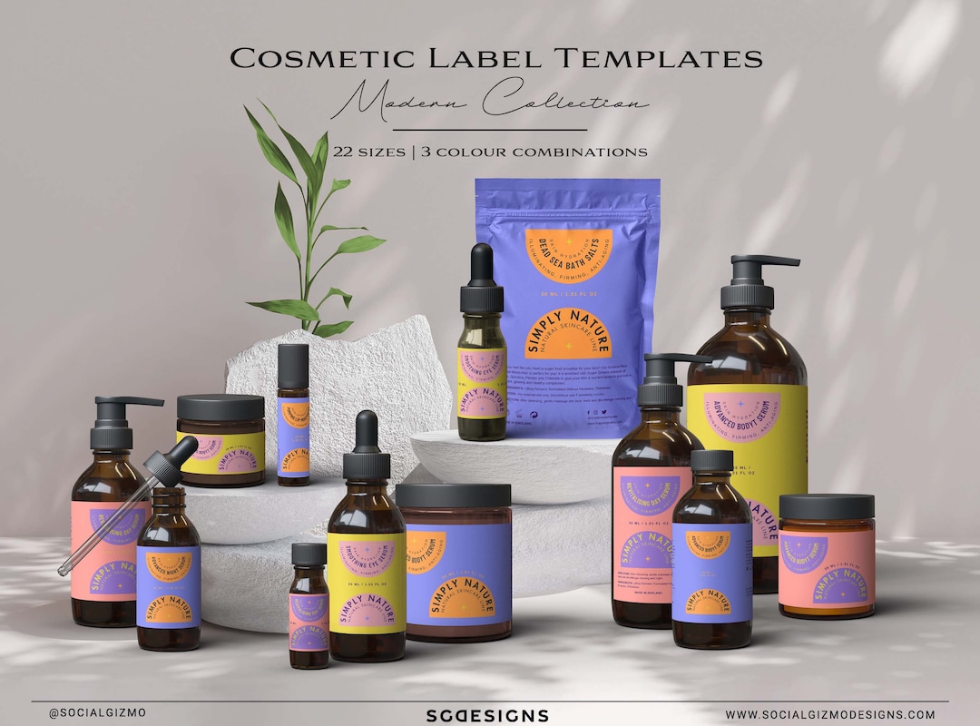 Modern Cosmetic Label Templates: Bold DIY Skincare Product Labels ...