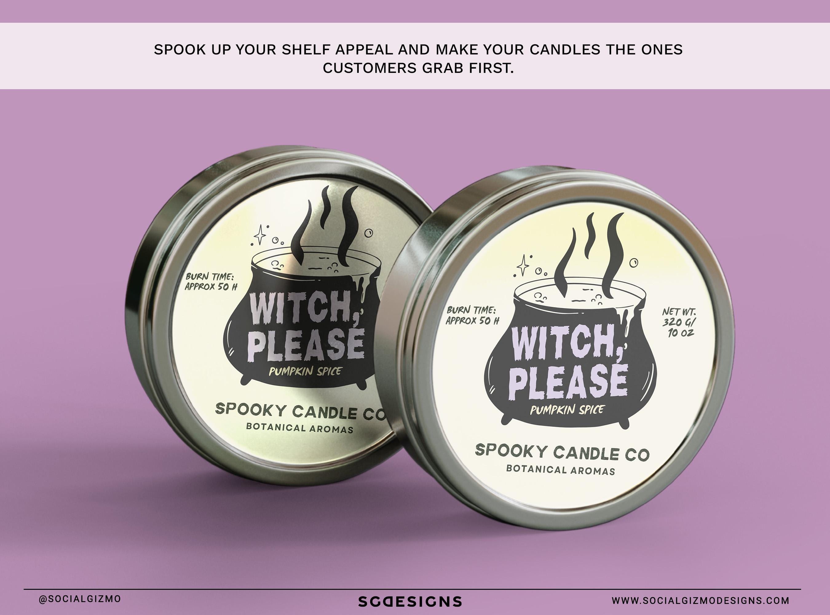 Retro Witch Cauldron Candle Label Template: Spooky Halloween Packaging ...