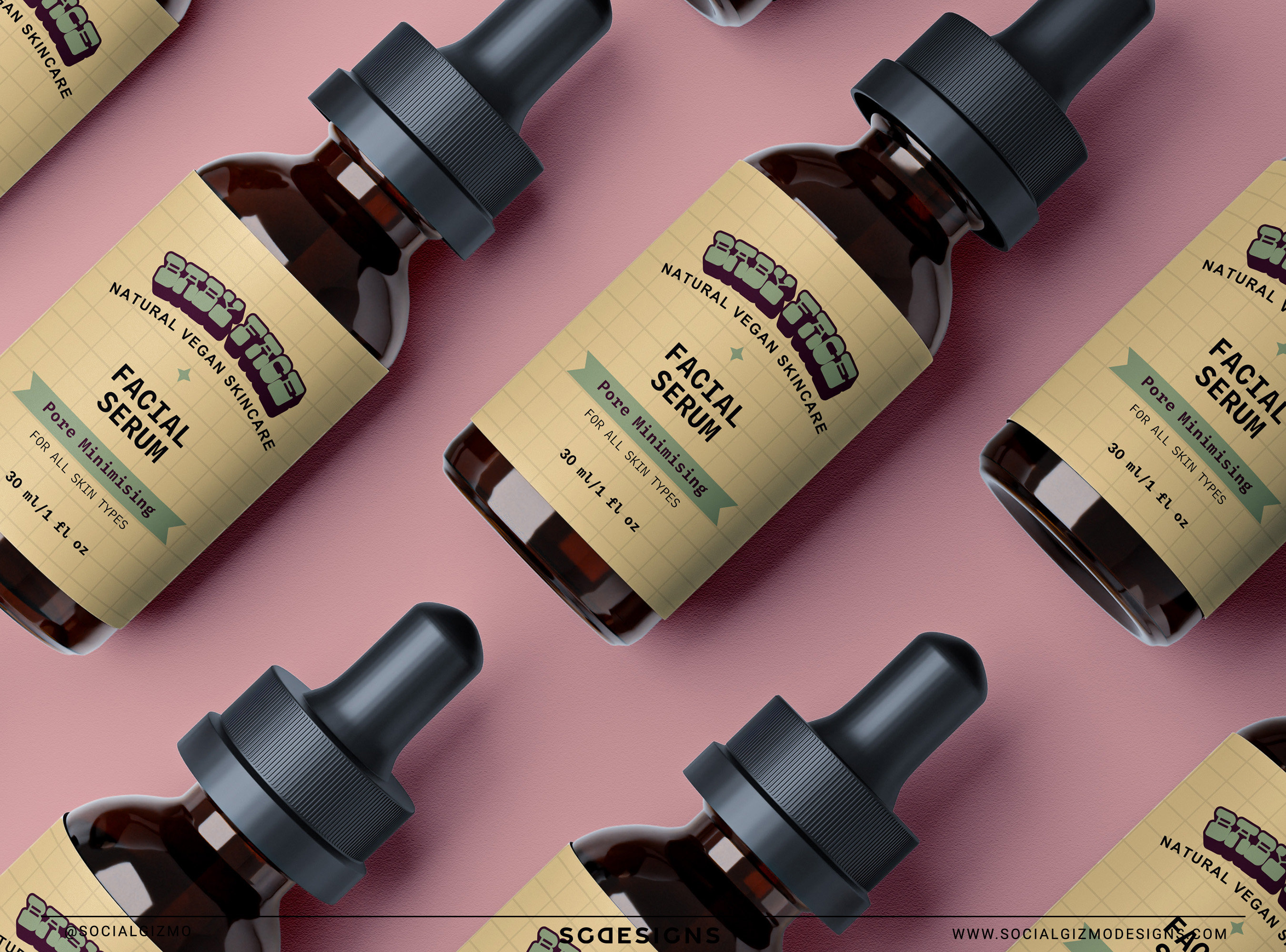 Retro Pink DIY Dropper Label Template, Funky Cyan Serum Label Template ...