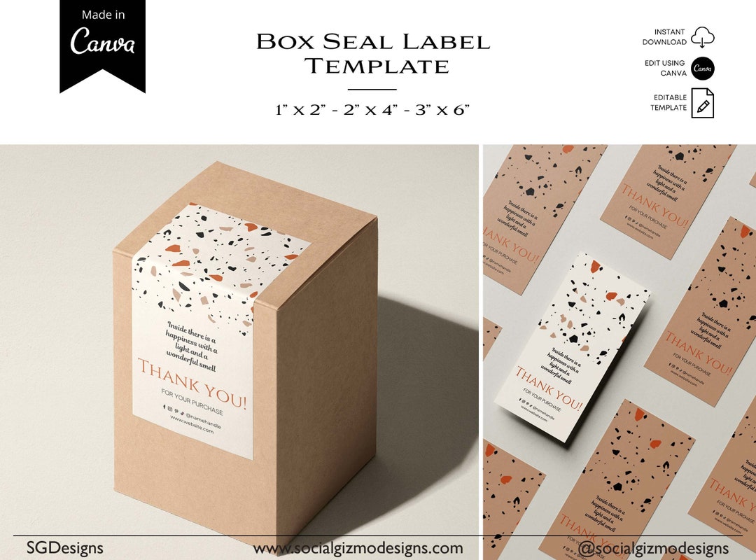 Box Seal Sticker Template With Terrazzo Pattern, Box Sticker, DIY ...