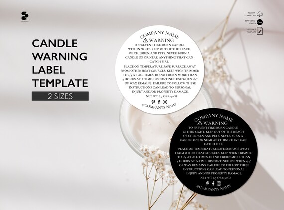Candle Warning Label Template DIY Warning Template Digital | Etsy
