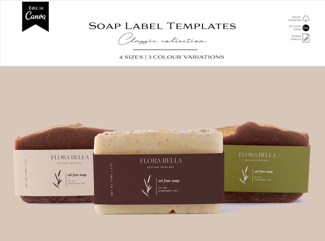 Minimalist Soap Label Template: Botanical Belly Band Packaging Design ...