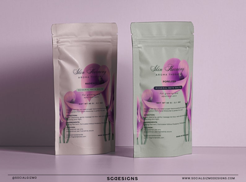 DIY Floral Pouch Label Templates, Elegant Pouch Label, Editable Bath ...