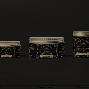 DIY Witchcraft Jar Label Template for Herbalist Business, Luxury Black Body Butter Labels, Wrap ...