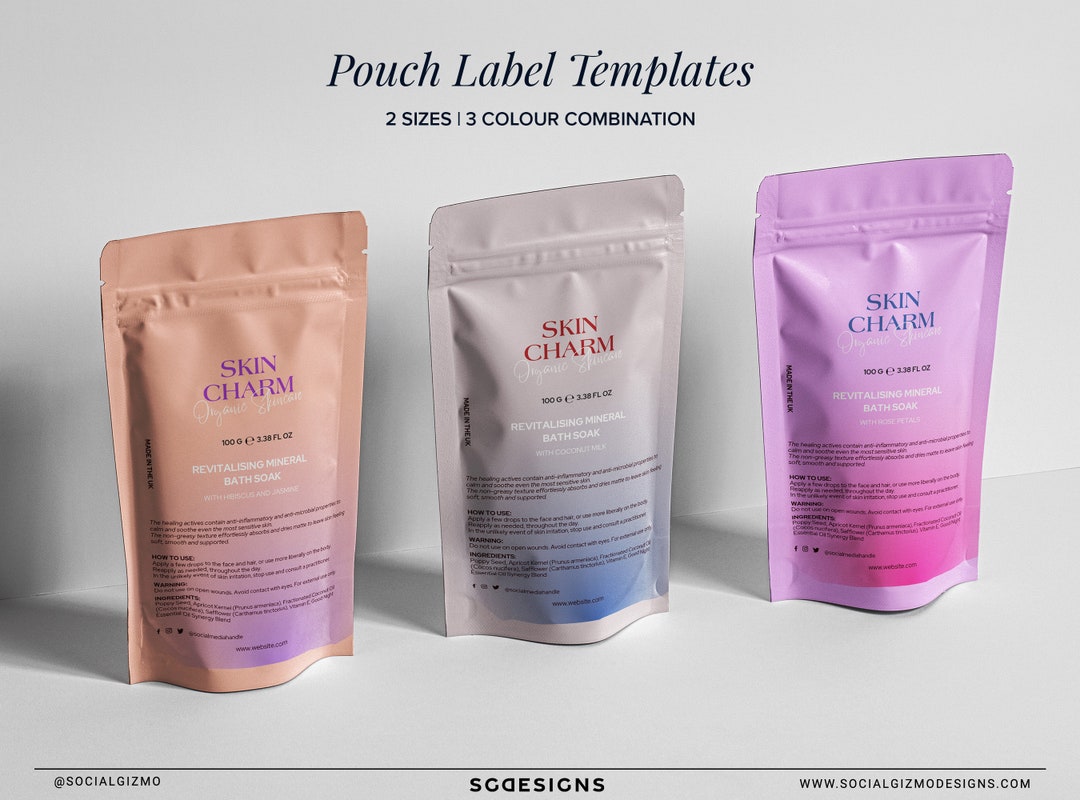 Pouch Label Templates Editable in Canva, Skincare Packaging Label Set ...