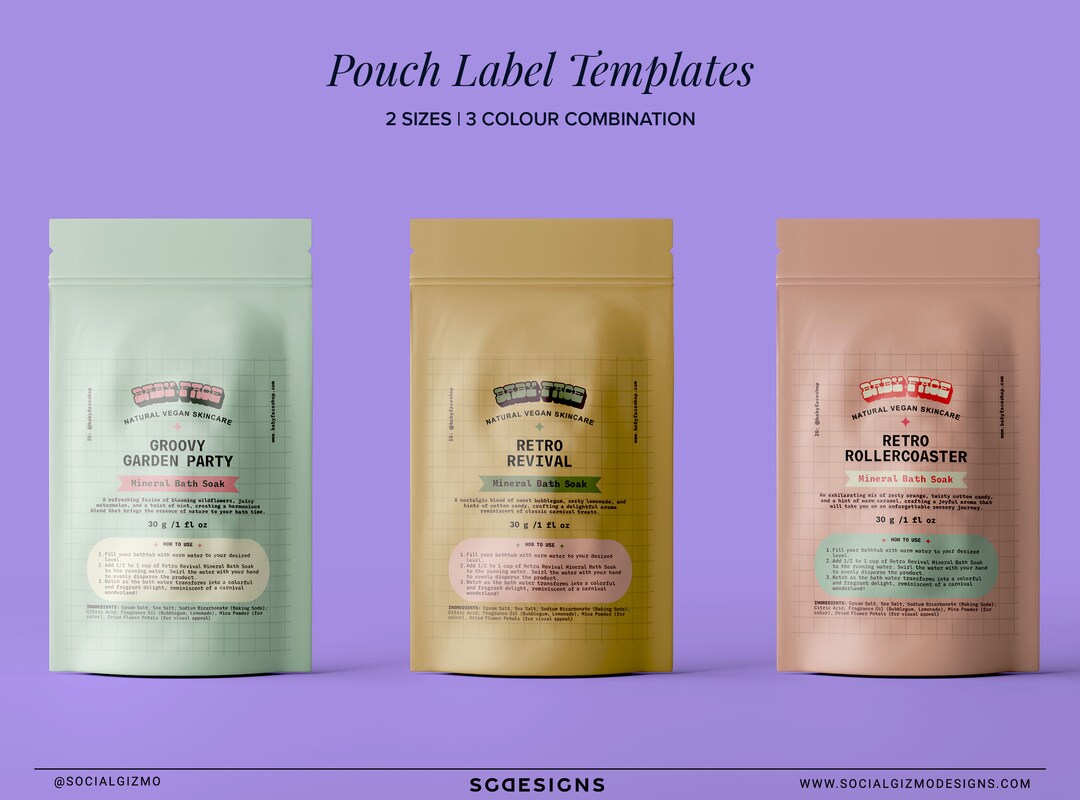 DIY Pink Retro Pouch Label Template, Funky Editable Pouch Label, Bath ...