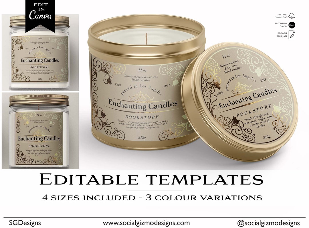 Elegant Candle Labels, Apothecary Candle Label Templates, Editable ...