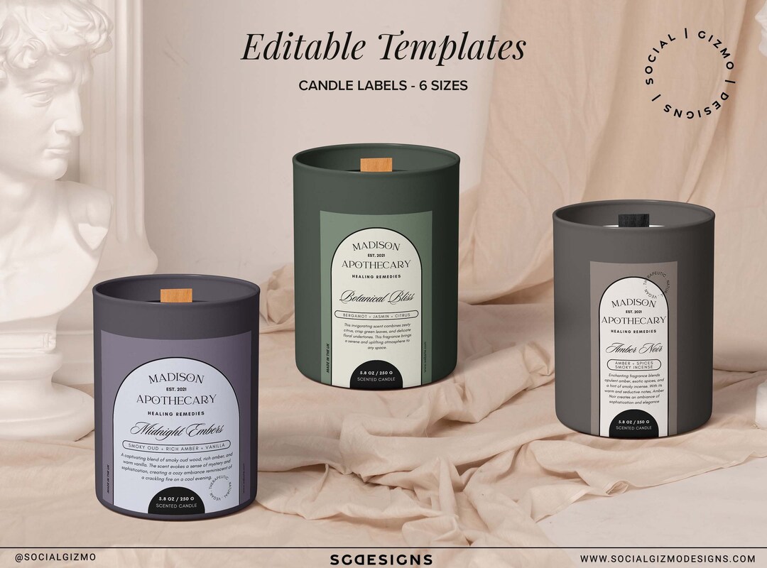Classy DIY Candle Labels, Apothecary Candle Label Templates, Elegant ...