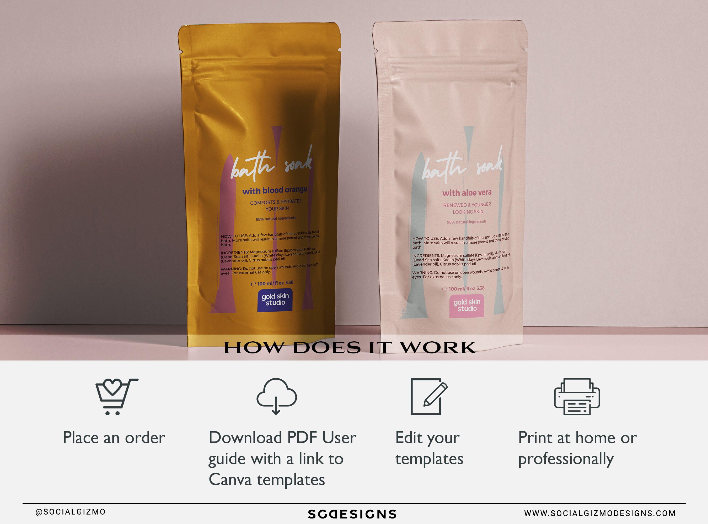 Chic Pouch Label Templates, DIY Bath Soak Label, Bold Pouch Labels ...