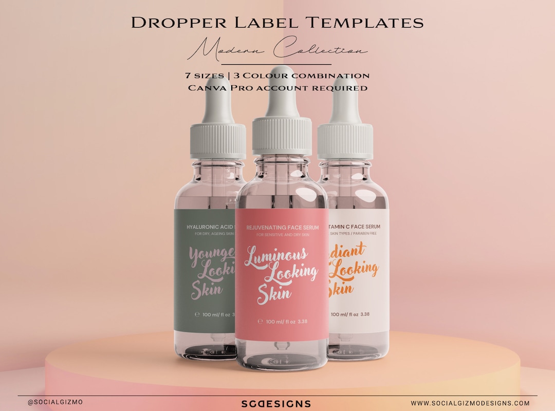 Modern DIY Dropper Label Template, Feminine Serum Label Template, Chic ...