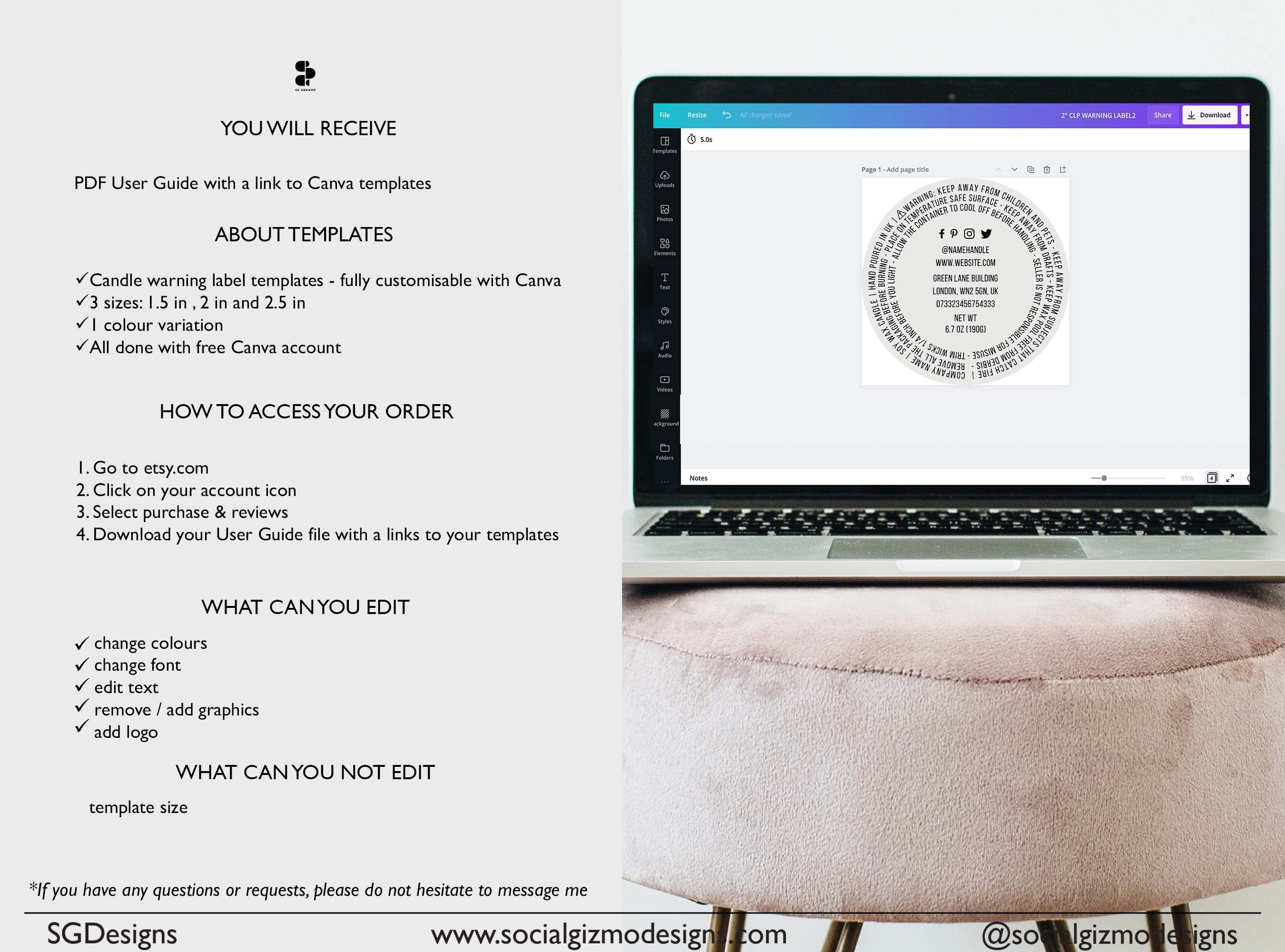 Editable Candle Warning Label Template DIY Warning Template - Etsy