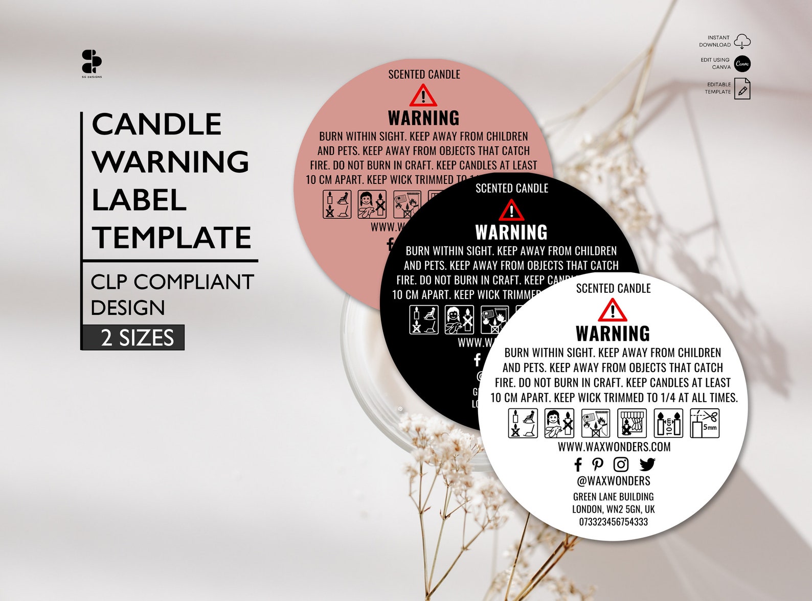 Editable Warning Label for Candles, Editable Label Template Design, CLP ...