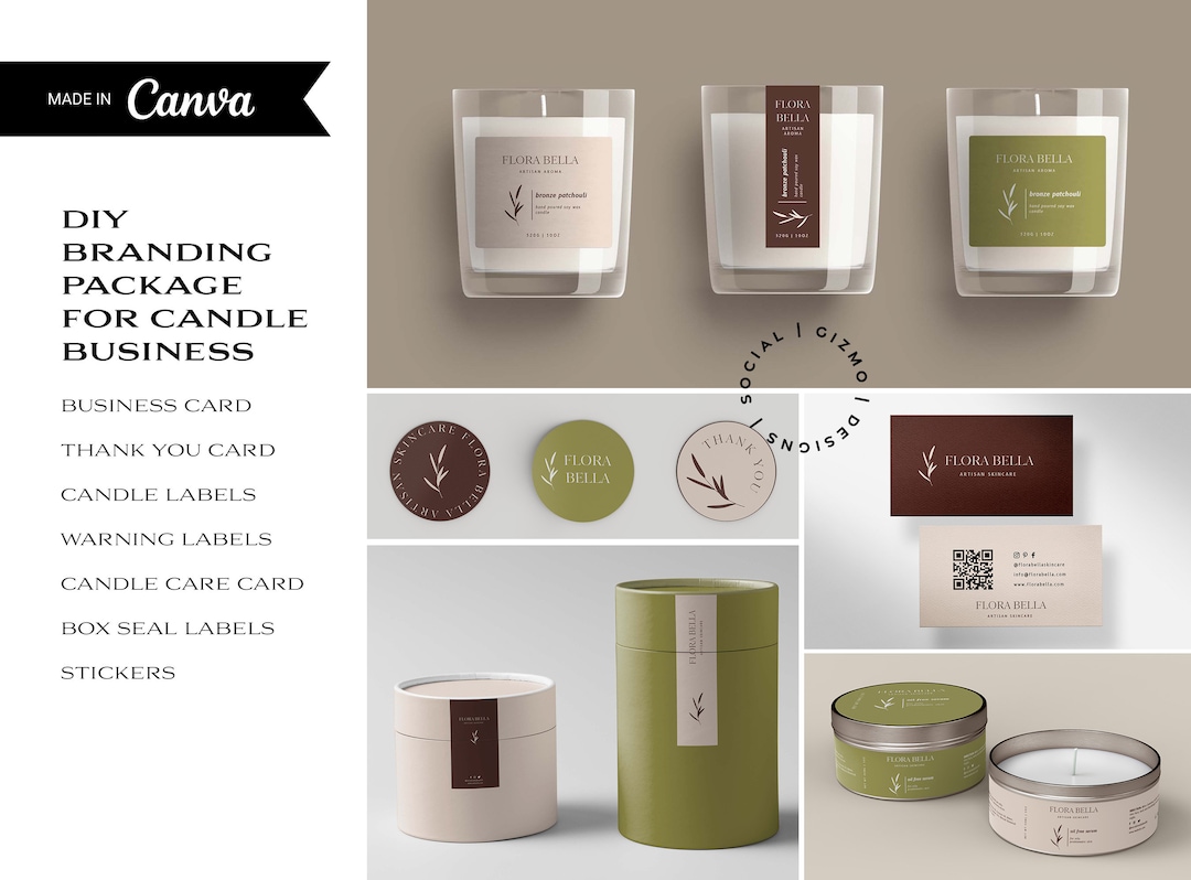 Botanical Candle Branding Kit Editable in Canva, Candle Label Templates ...