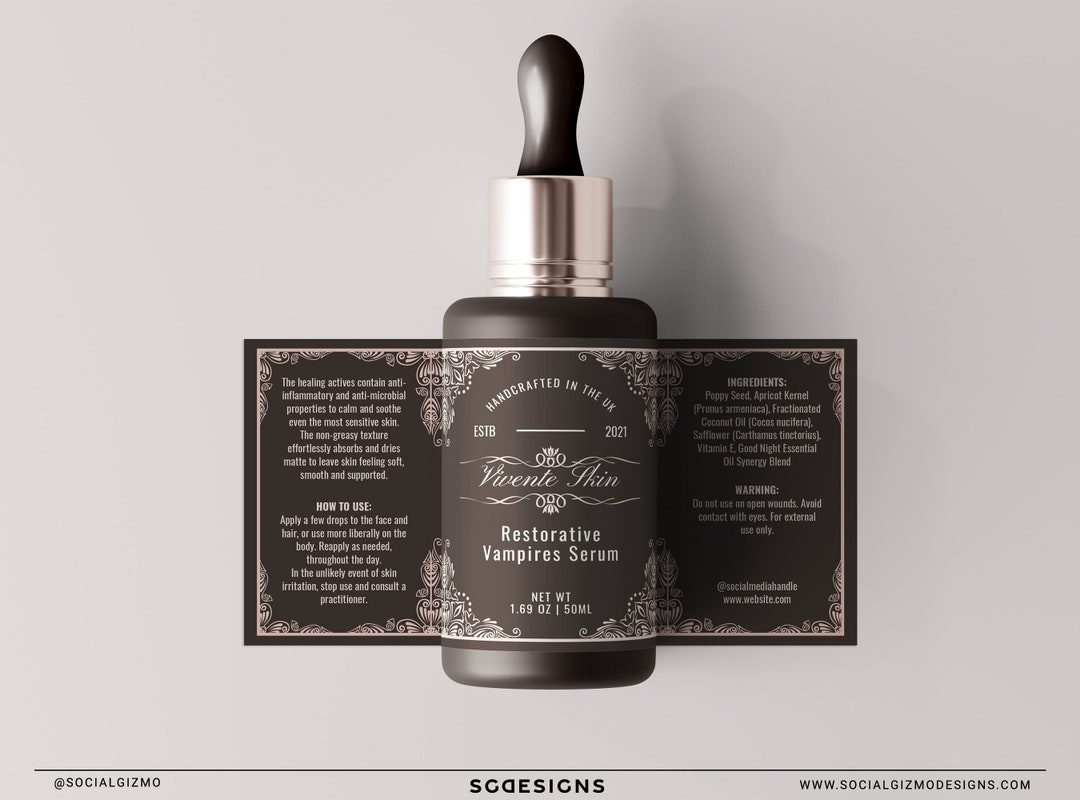 DIY Apothecary Dropper Label, Elegant Face Serum Label Template ...