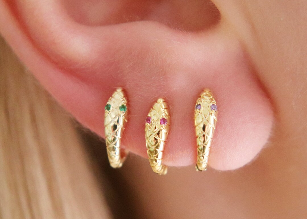 Gold Snake Huggie Hoop Earrings, Serpent Earrings, Gift Ready Earrings ...