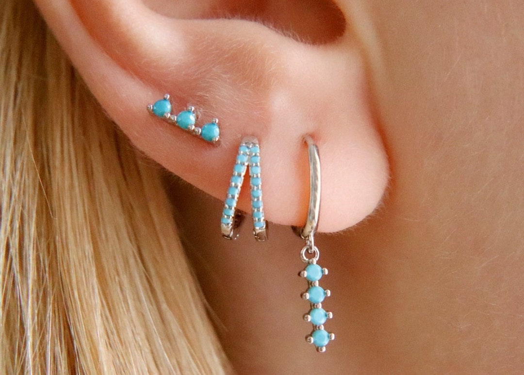 Sterling Silver Turquoise Hoop Earrings, Dangle Turquoise Earrings ...