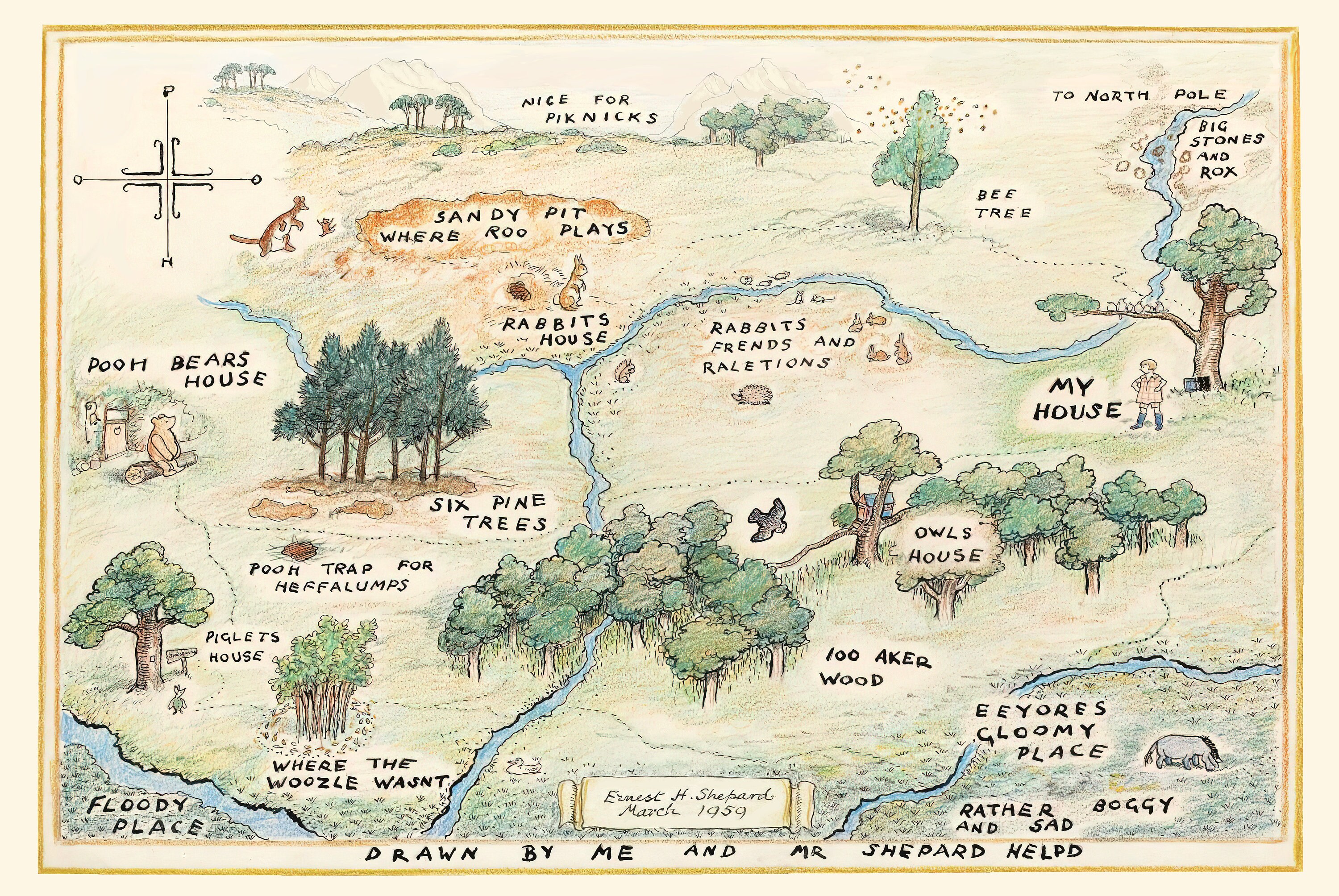 100 Acre Wood Map Print, Winnie the Pooh Nursery Print, Classic Pooh ...