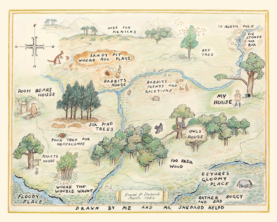 100 Acre Wood Map Print, Winnie the Pooh Nursery Print, Classic Pooh ...