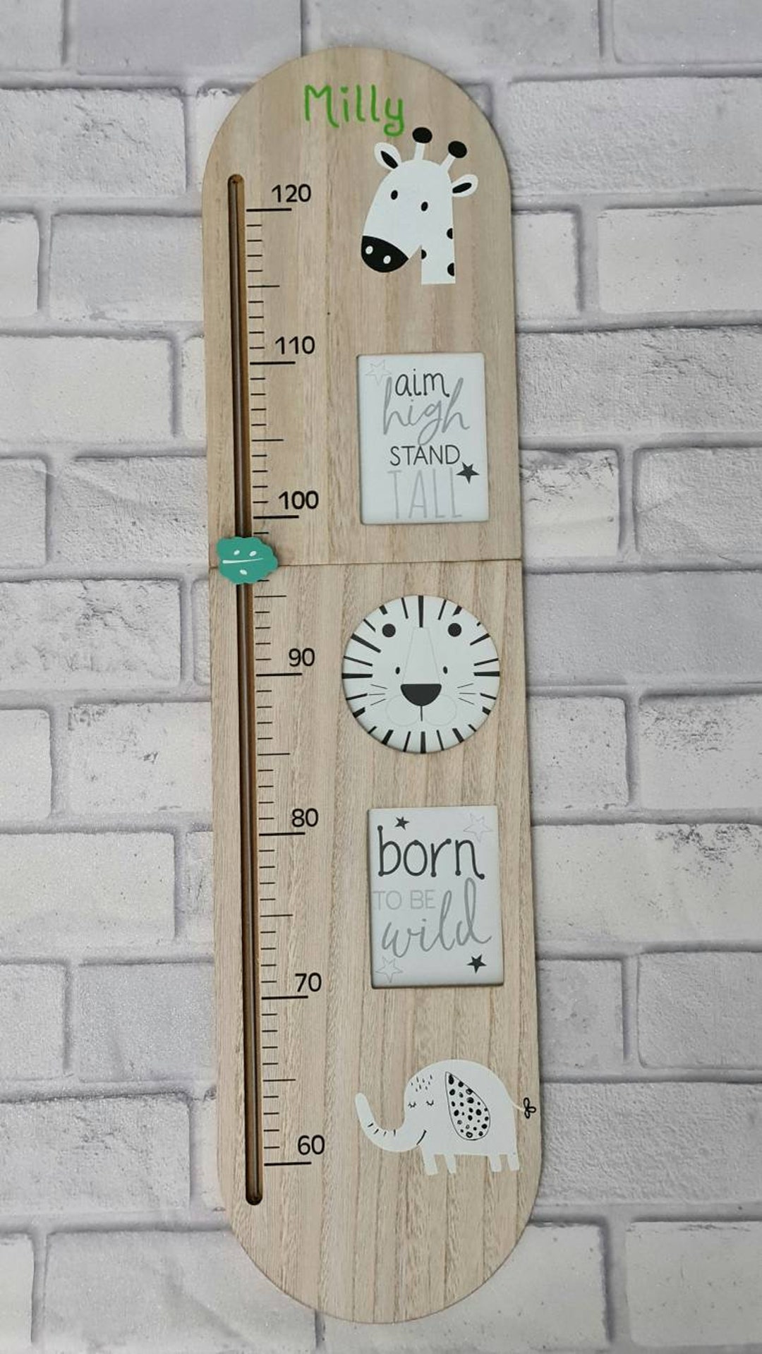 Personalised Wooden Height Chart With Photos, Children's Bedroom or Nursery Present, Safari ...