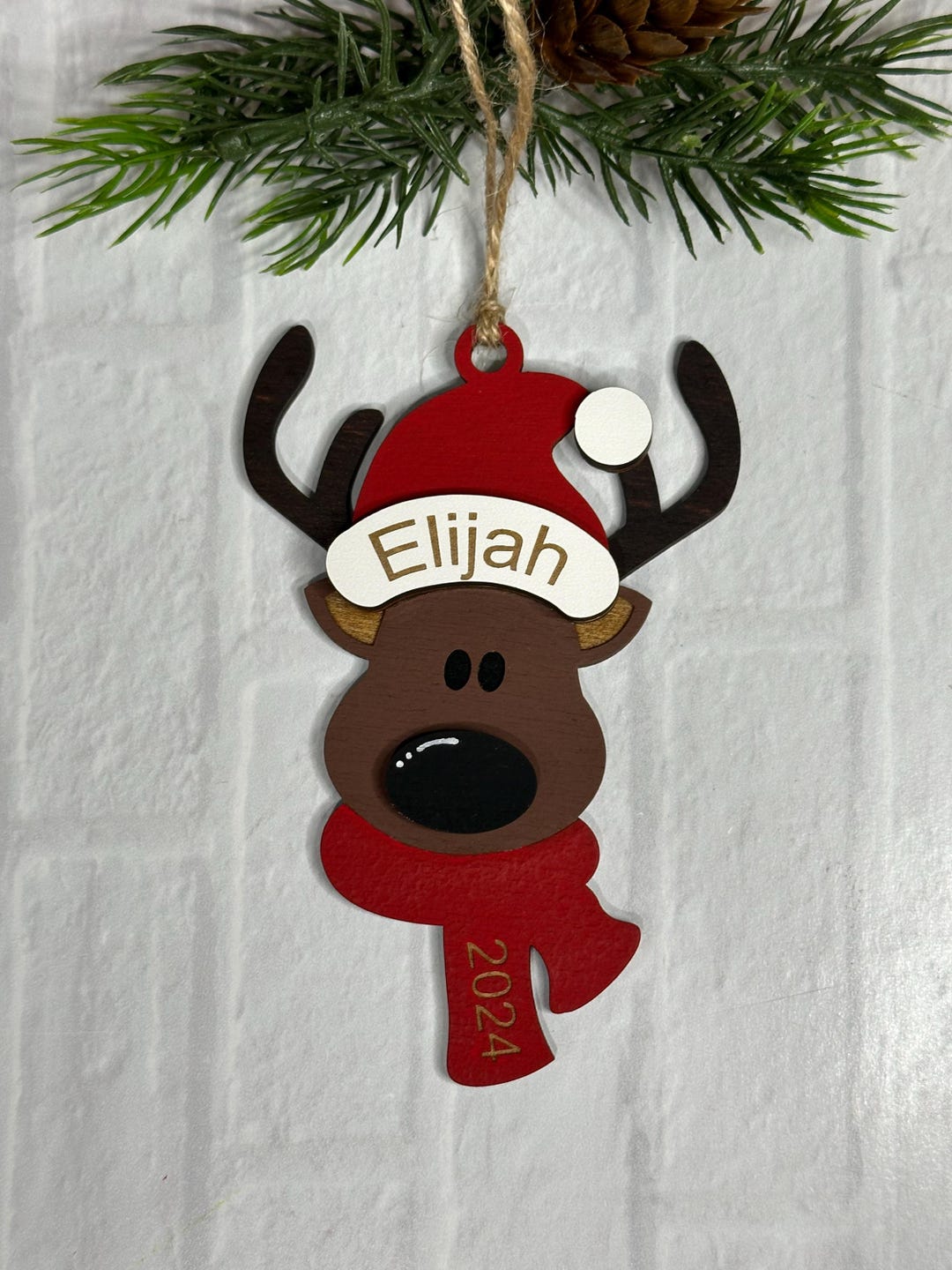 Personalized Reindeer Christmas Ornament/reindeer Santa Hat Ornament ...