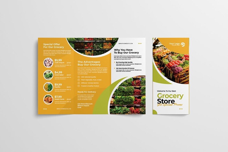 Grocery Store Trifold Brochure Template Menu Pricelist, Editable Fruits ...