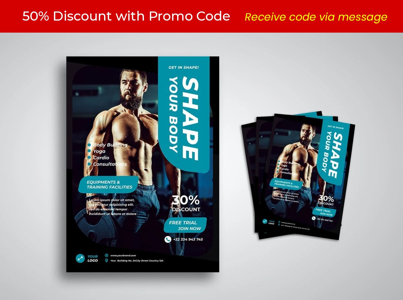 Personal Trainer Flyer Template, Gym Fitness Flyer Template, Physical ...