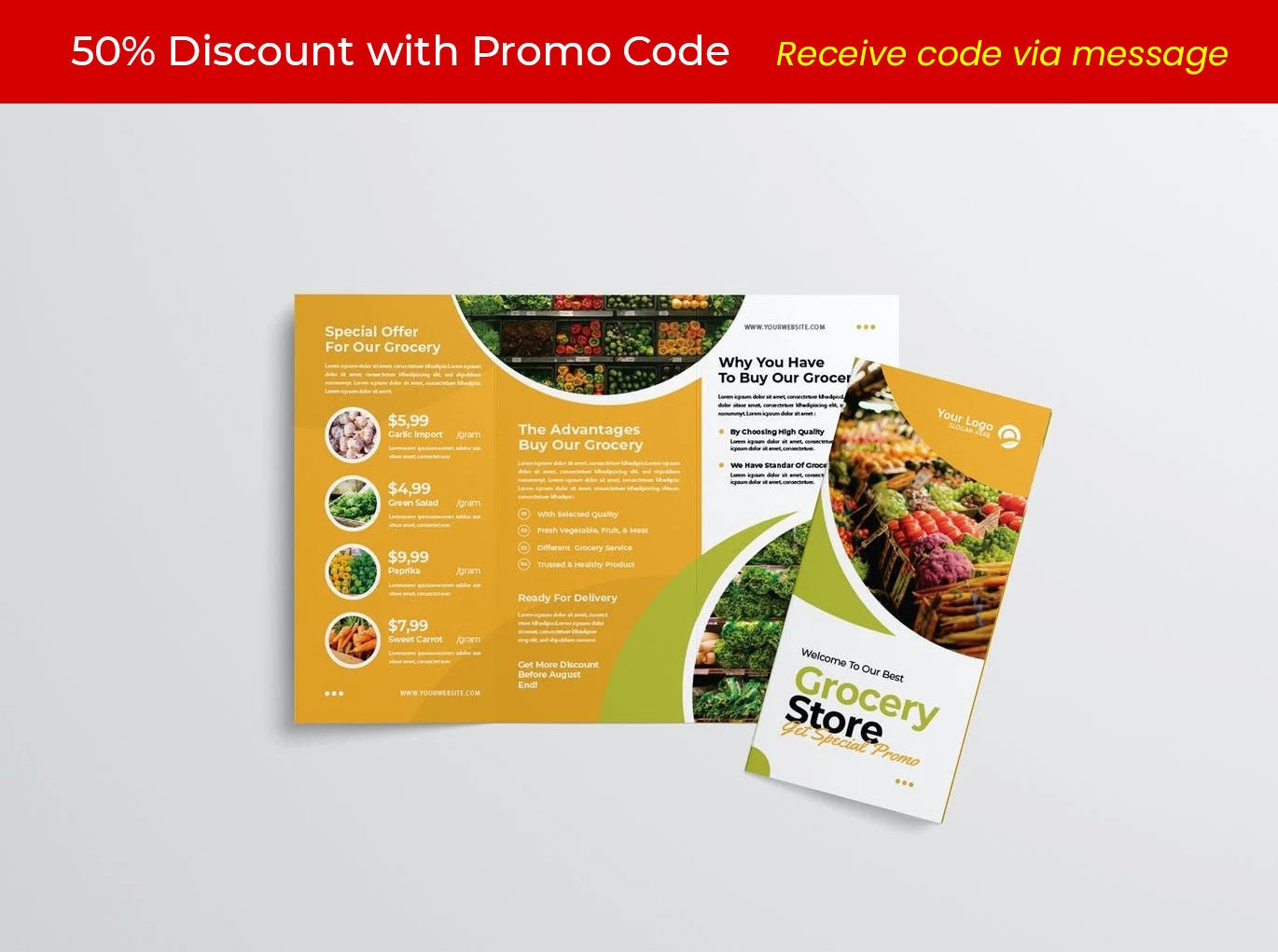 Grocery Store Trifold Brochure Template Menu Pricelist, Editable Fruits ...
