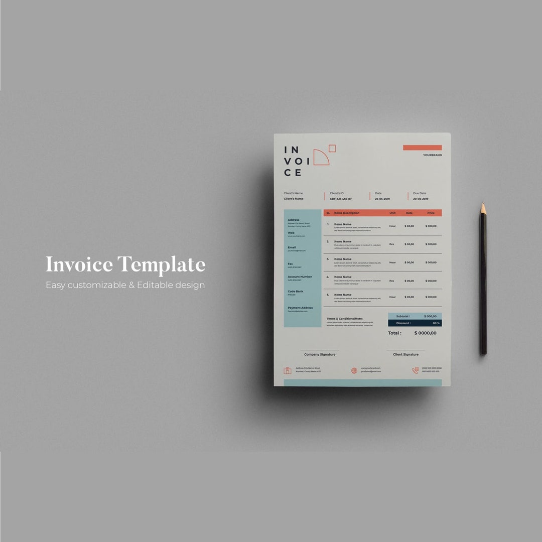 Invoice Template Editable Invoice Template Printable Business Invoice ...