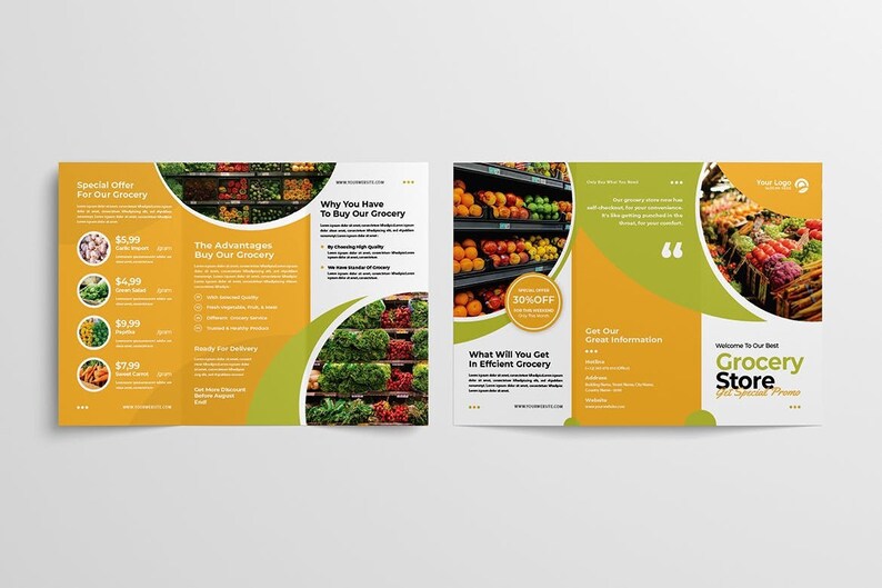Grocery Store Trifold Brochure Template Menu Pricelist, Editable Fruits ...
