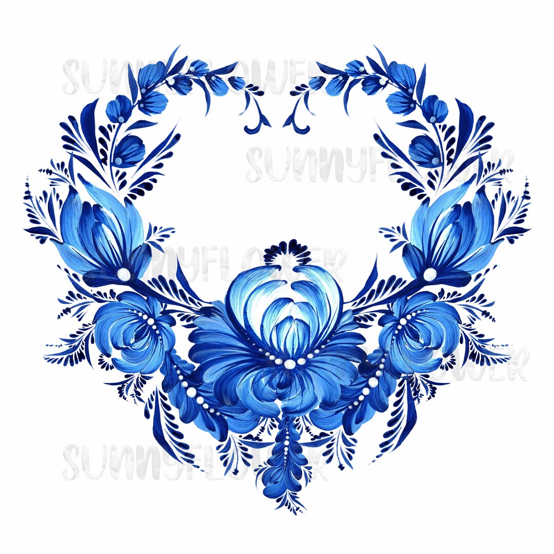 Digital Download Floral Heart PNG Blue Flower Heart Valentine Clipart ...