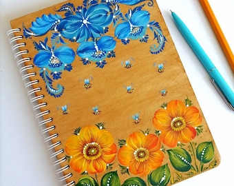 Wooden Notebook Green and Yellow Flowers Petrykivka Painting ...