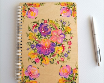 Wooden Notebook Green and Yellow Flowers Petrykivka Painting ...