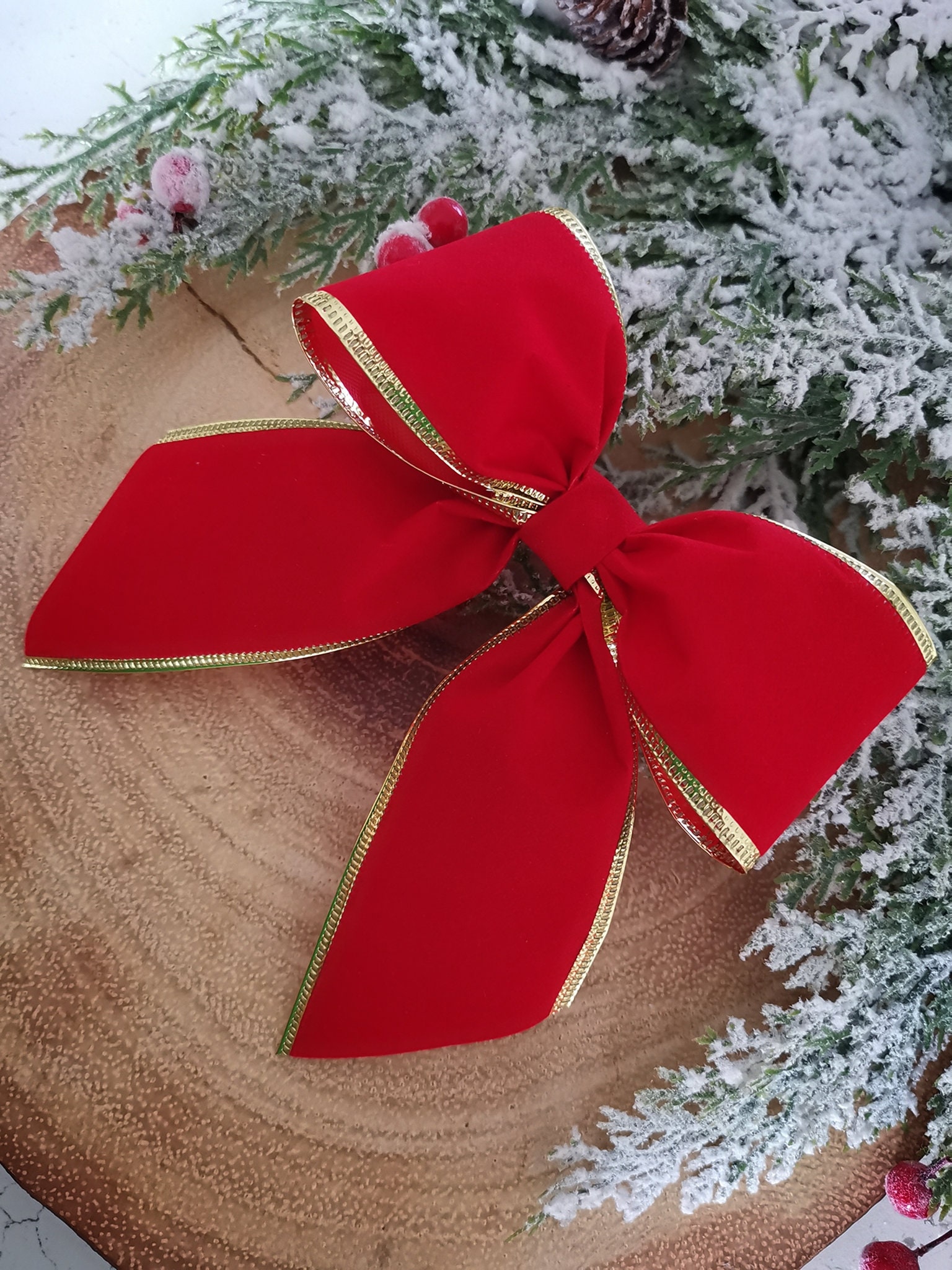 Christmas Tree Bows. Tree Topper. Red and Gold Velvet Bow - Etsy UK
