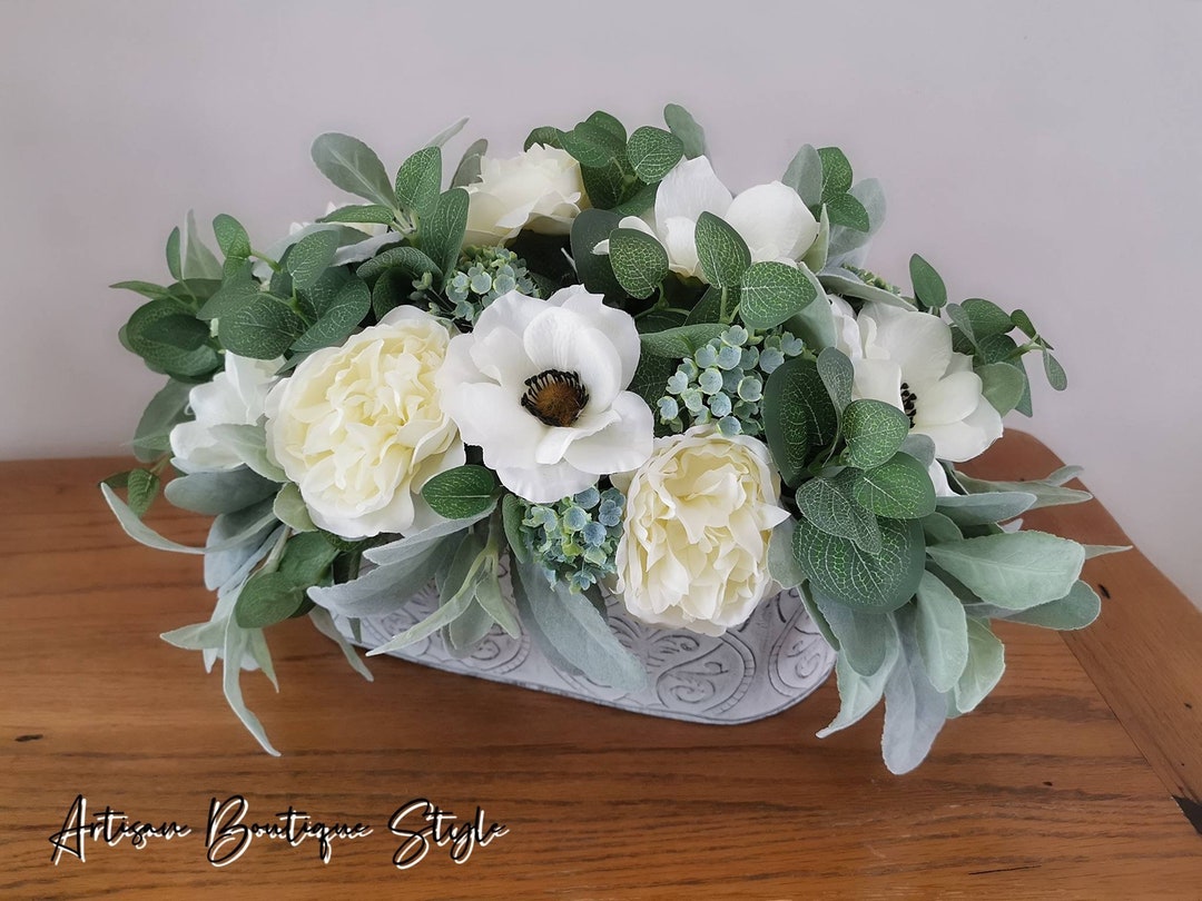 Farmhouse Spring Floral Arrangement With White High Quality Artificial ...