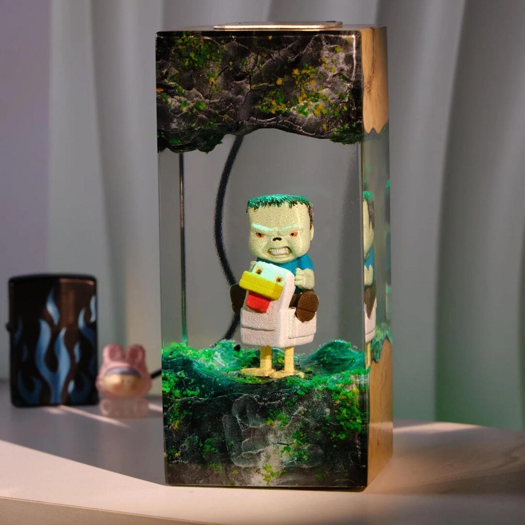 Chicken Jockey Resin Lamp – Minecraft Mob Diorama LED Light – Handmade ...