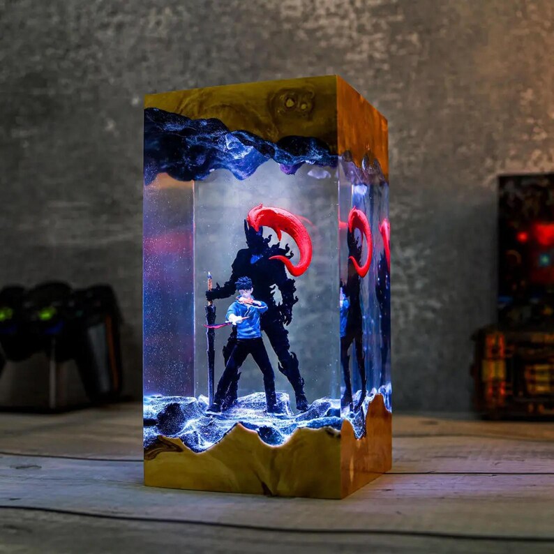 Sung Jin Woo Resin Lamp, Ocean Blue LED (handmade, Adjustable ...
