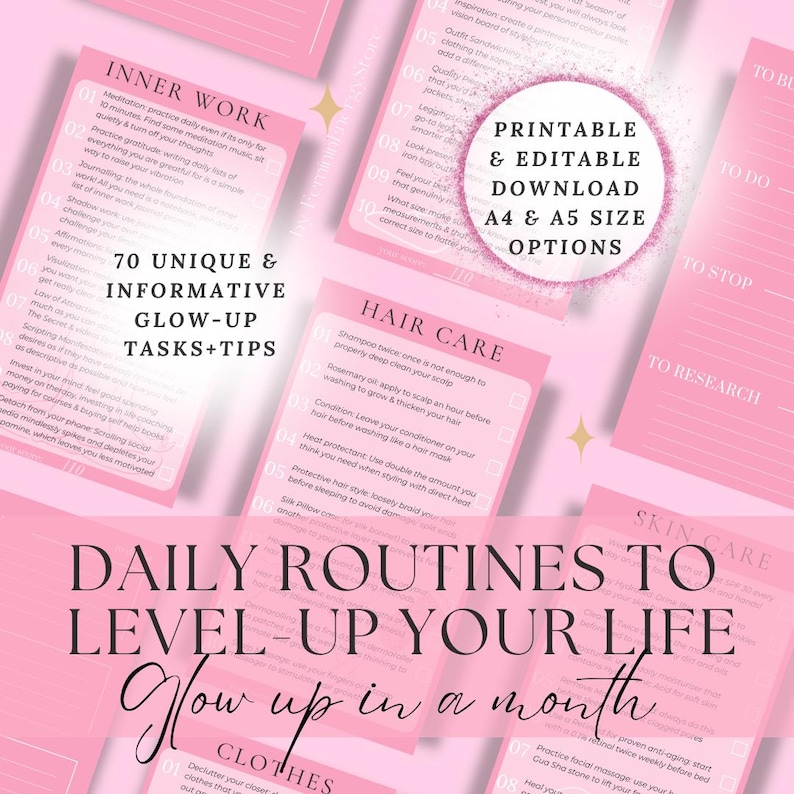 Glow up Checklist 2025, Level-up Planner Self Care, Monthly Glow up ...